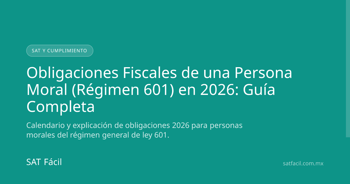 Obligaciones Persona Moral 601 2026 | Guía | SAT Fácil